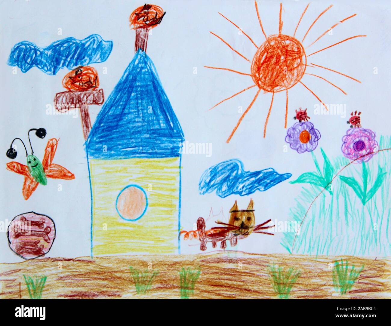 joy summer children's drawing with butterflies houses and flowers ... joy summer children's drawing with butterflies houses and flowers ...