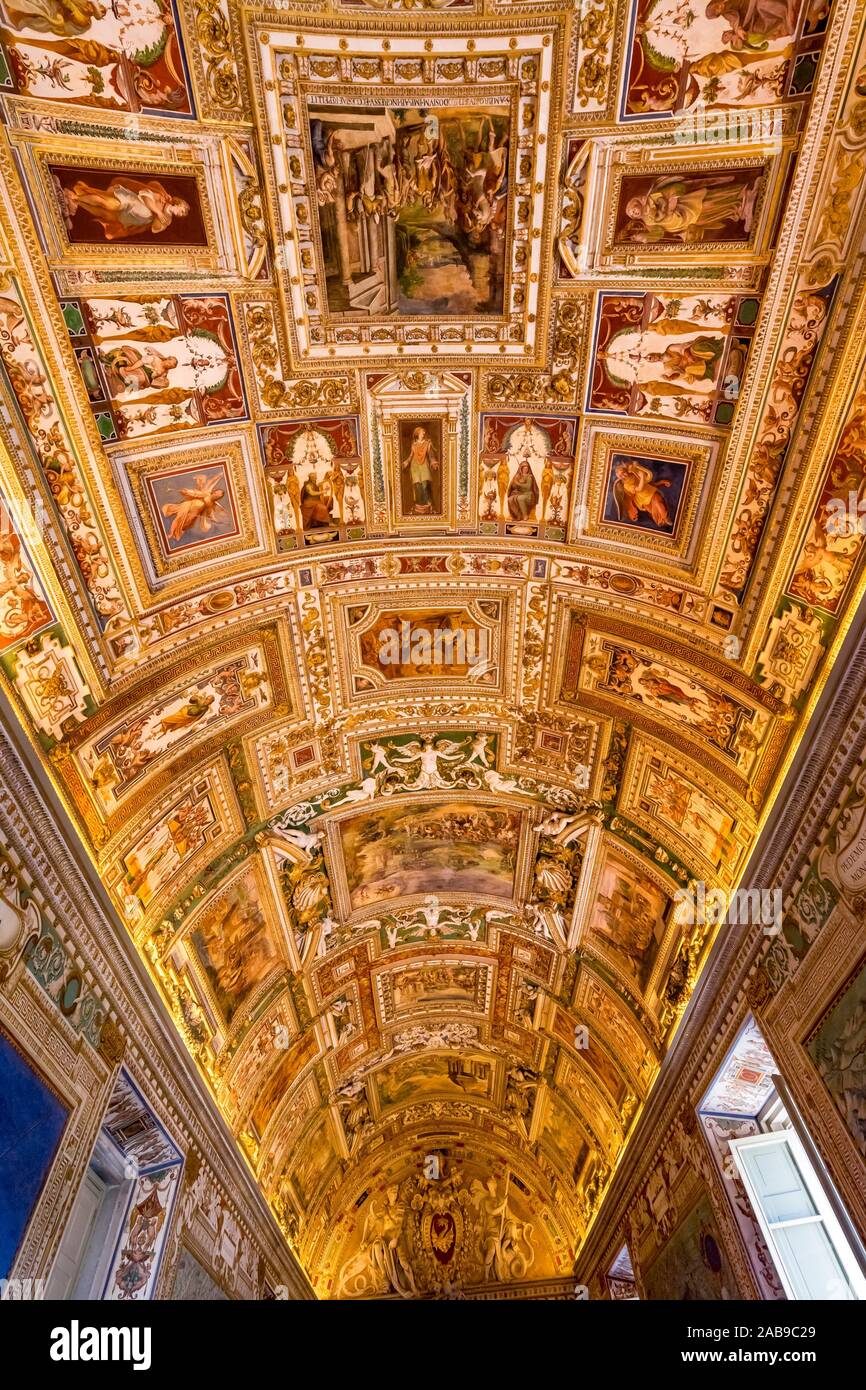 Vatican Museum Colorful Ceiling Map Room Frescoes Rome Italy Stock ...