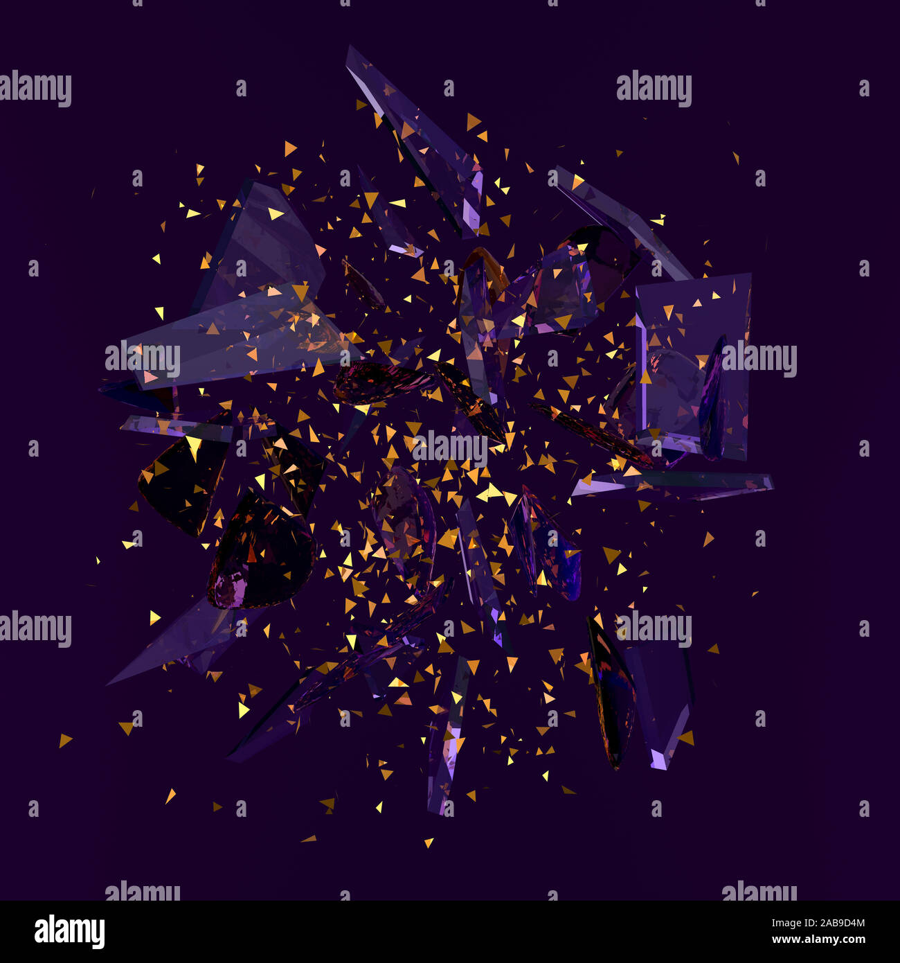 Abstract black background with glass shards and glitter. 3d rendering ...