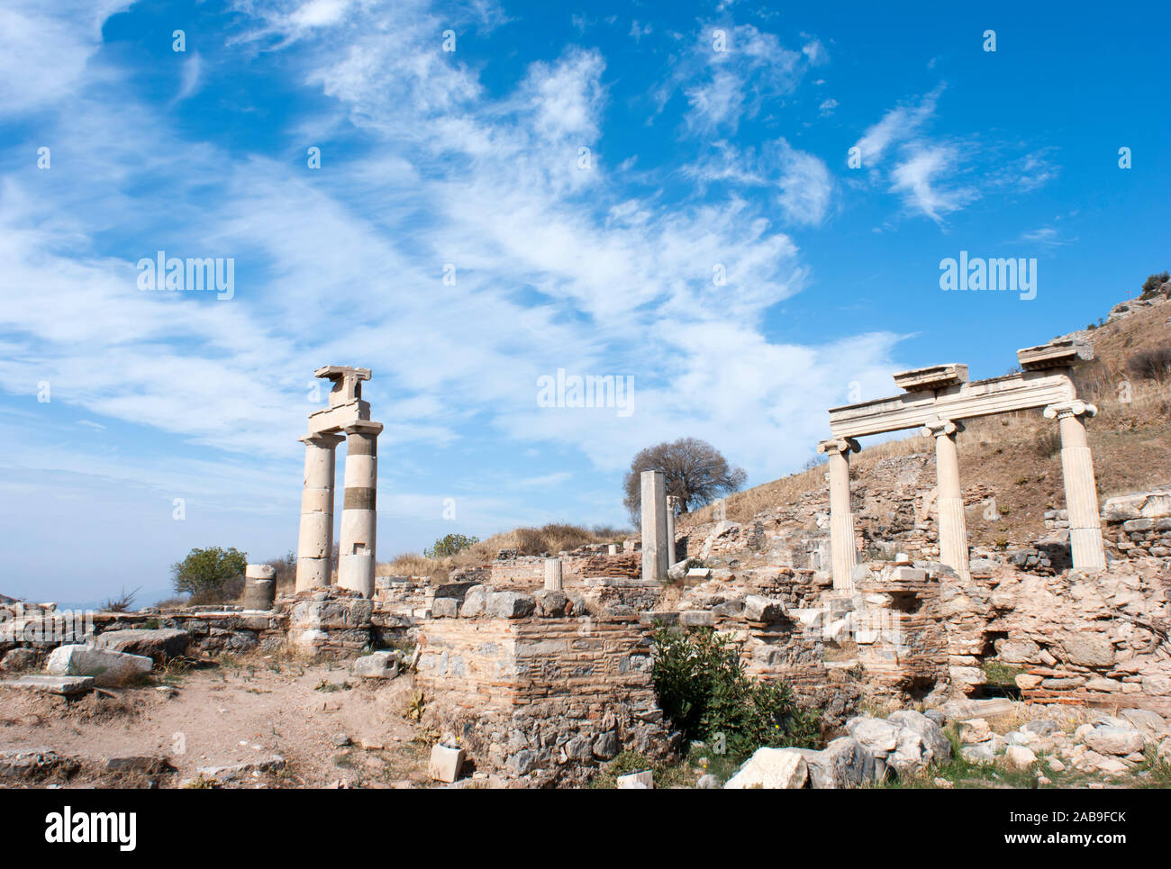 The landscape of Ephesus ancient Greek city ruins, the archaeological ...