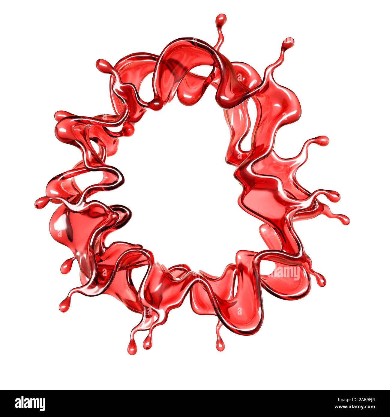 A splash of a transparent red liquid on a white background. 3d ...