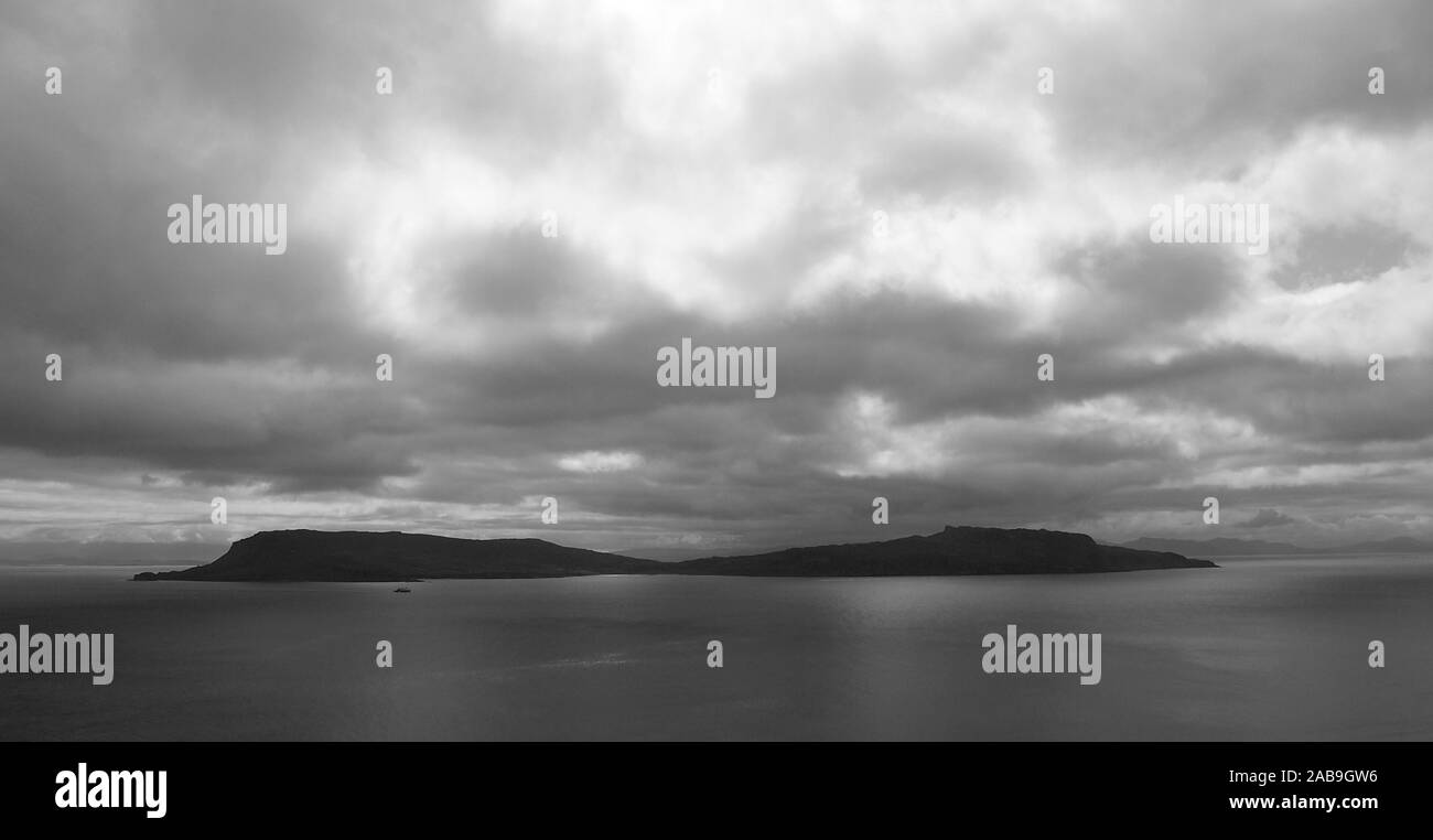 Island of Eigg, Inner Hebrides, viewed from Rum, Scotland Stock Photo ...