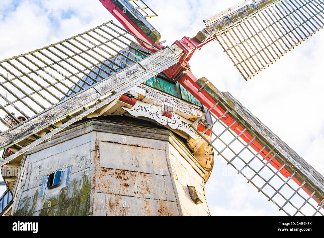 Hechthausen, Germany - November 10, 2019. Old windmill by the river ...