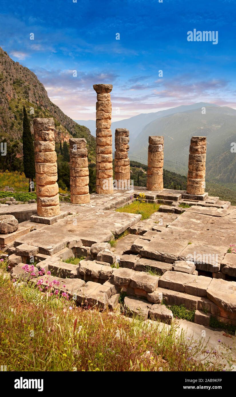 Doric coloums of Delphi Temple of Apollo. and ruins of Delphi ...