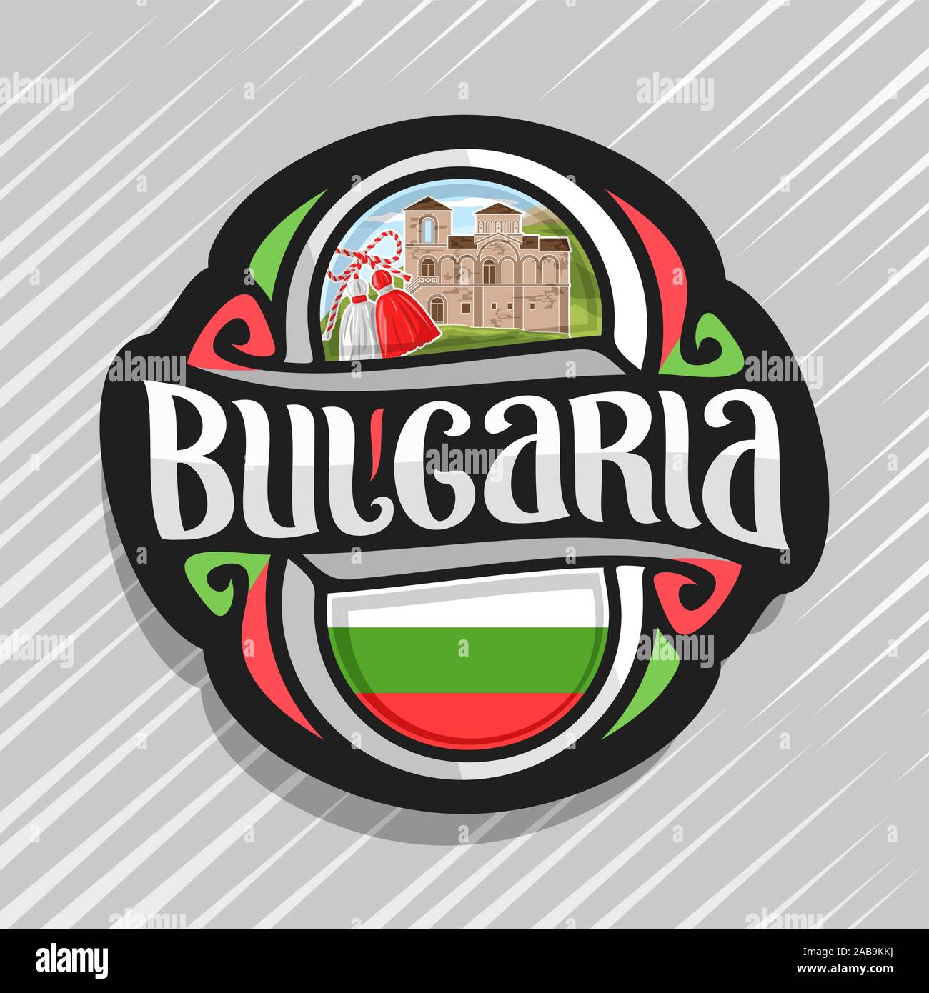 Vector logo for Bulgaria country, fridge magnet with bulgarian flag ...