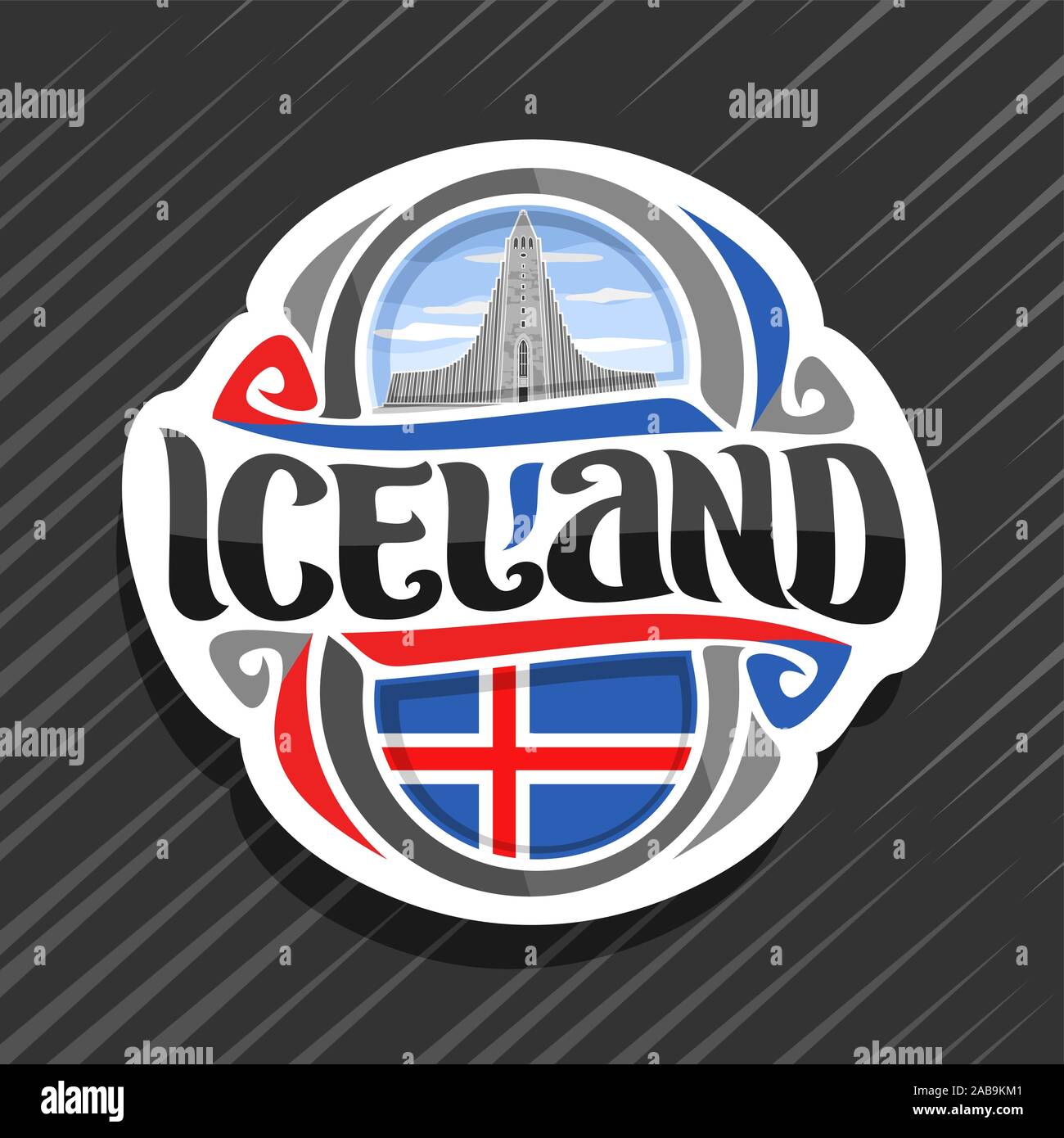 Vector logo for Iceland country, fridge magnet with icelandic flag ...