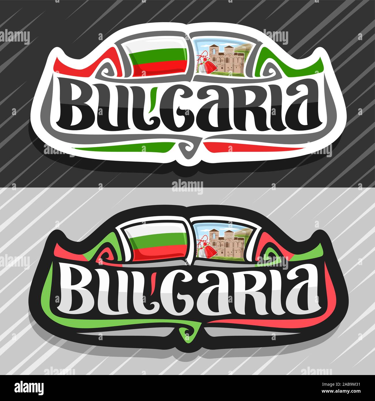 Vector logo for Bulgaria country, fridge magnet with bulgarian flag ...
