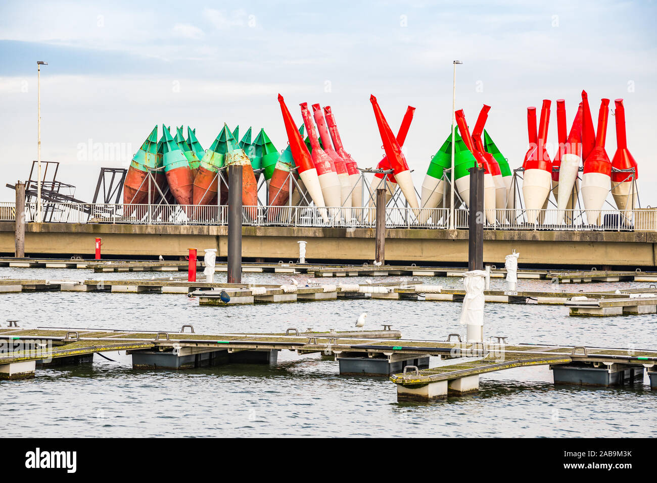 Cuxhaven, Germany - November 10, 2019. Port on Elbe and North Sea with ...