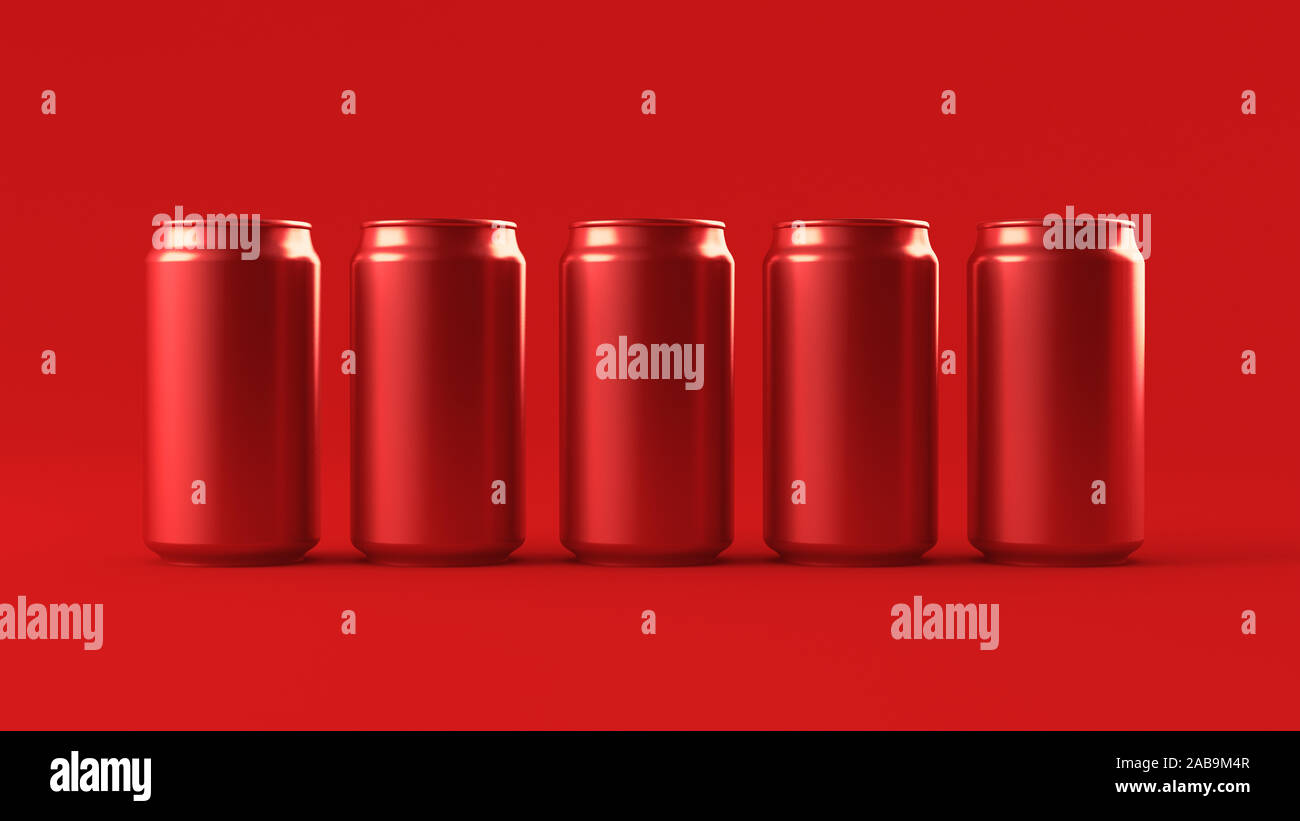 Red background with aluminum cans.3d rendering, 3d illustration Stock ...