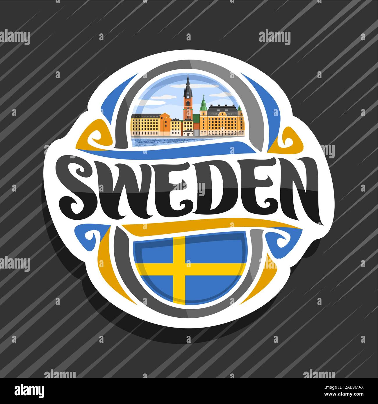 Vector logo for Sweden country, fridge magnet with swedish flag ...