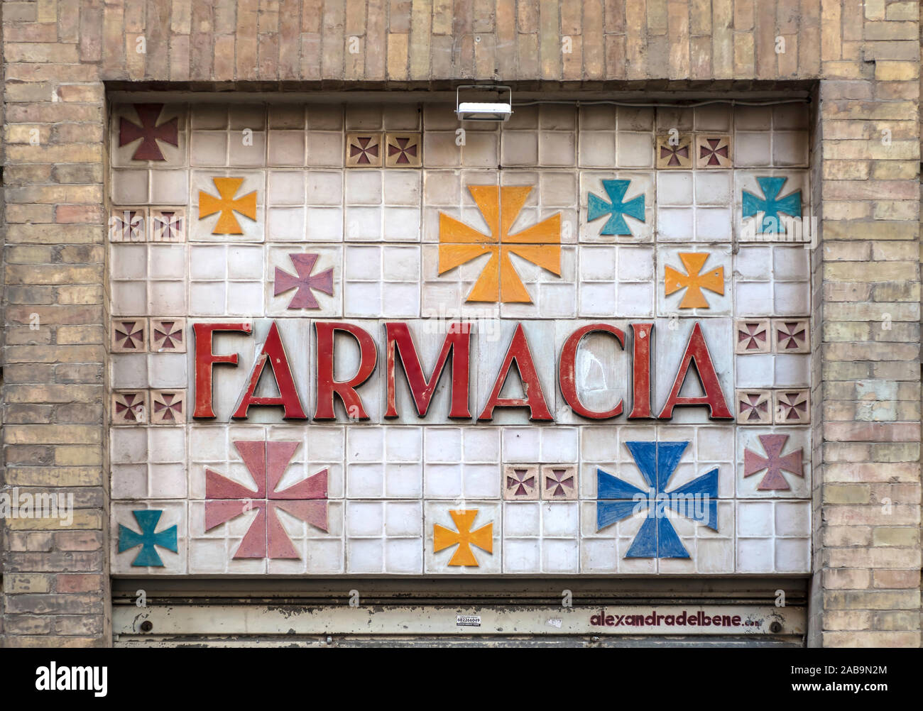 Seville, Spain - ceramic tile pharmacy store front Stock Photo - Alamy