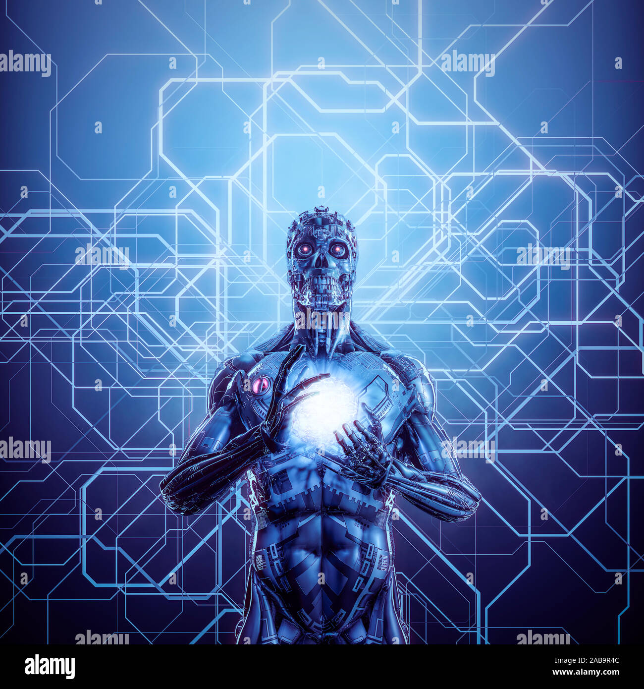 Demon in the matrix / 3D illustration of futuristic science fiction ...