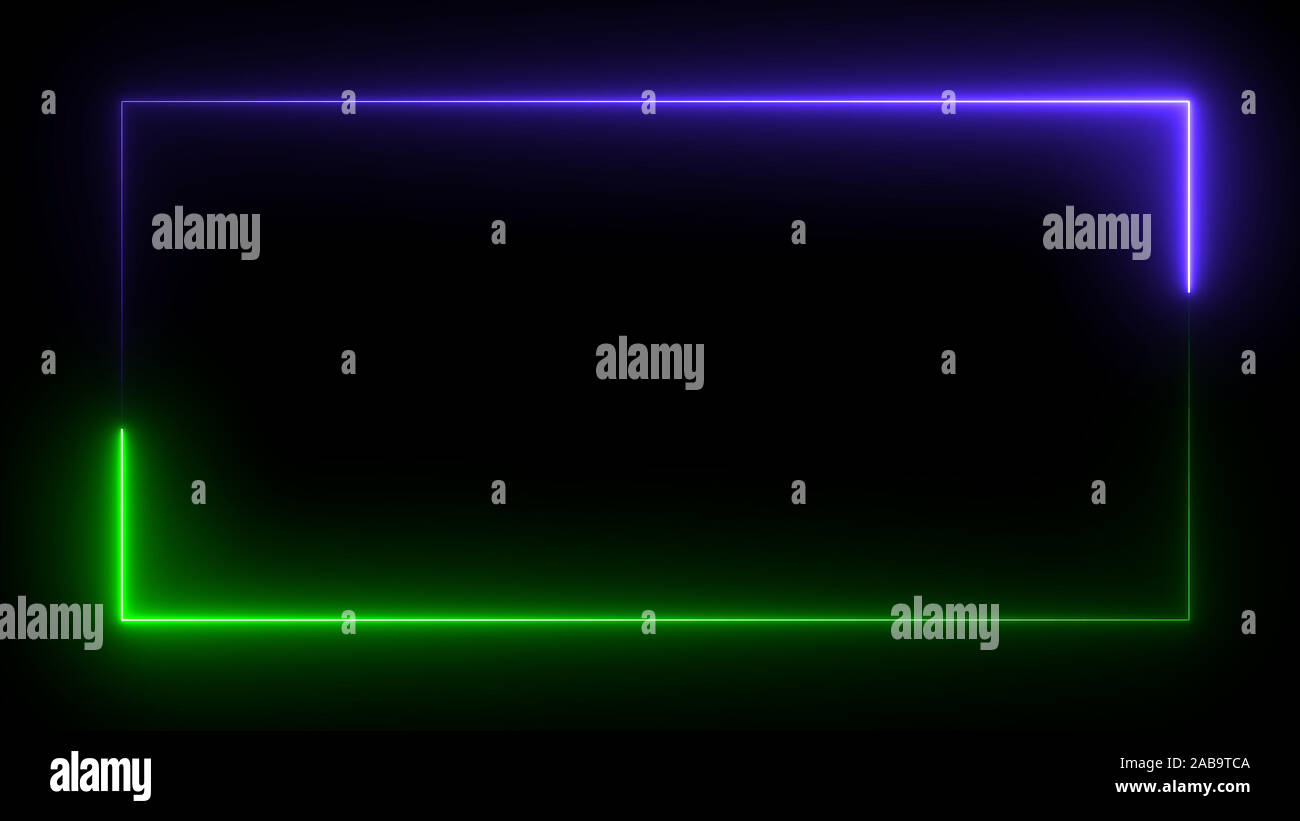 3D rendering of an abstract bright neon frame. Luminous neon line of a ...
