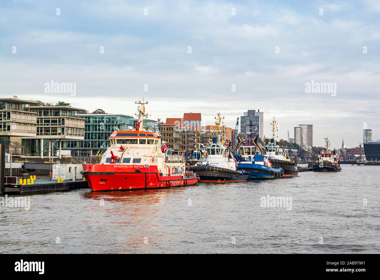 Hamburg, Germany - November 09, 2019. Red boat of fire brigade Stock ...