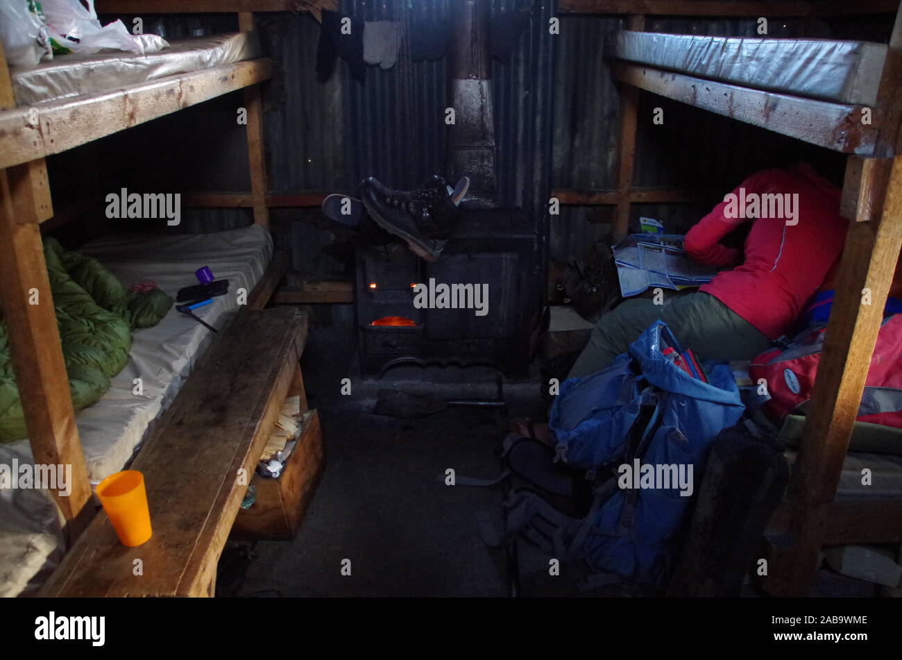 Thai female backpacker. Camp Stream Hut. Te Araroa Trail. Two Thumb ...