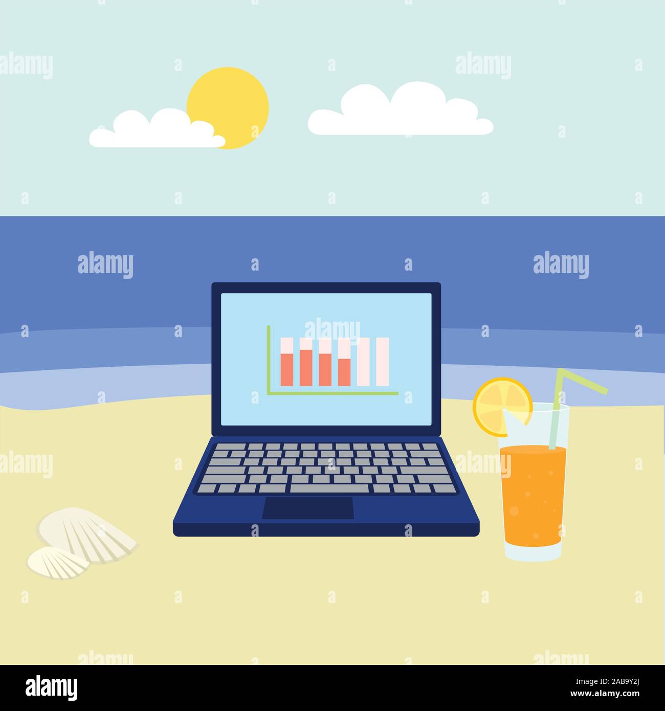 Person on laptop on beach Stock Vector Images - Alamy