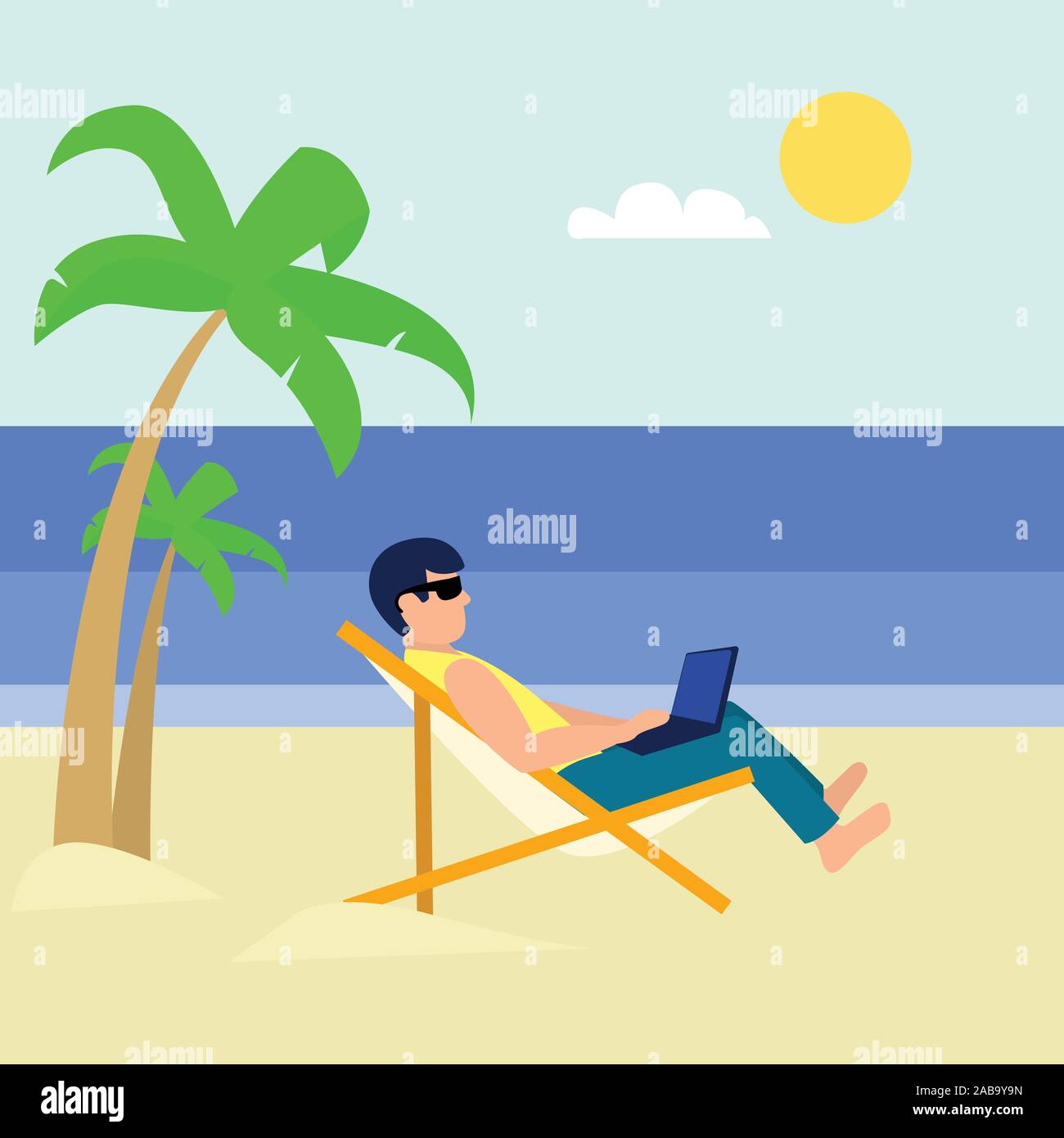 Freelancer on beach chair concept banner, flat style Stock Vector Image ...