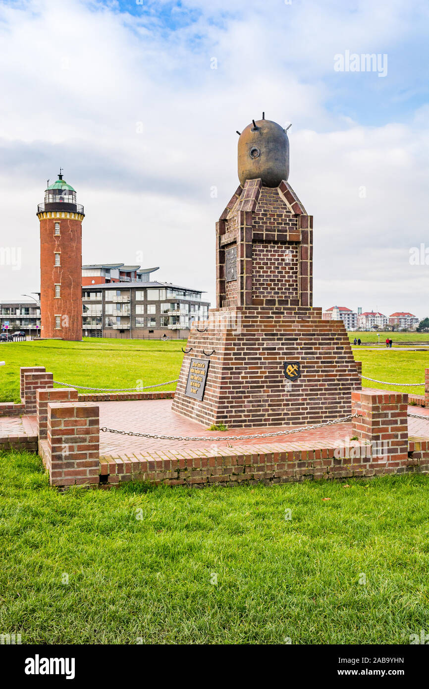 Cuxhaven, Germany - November 10, 2019. Monument to deminers on the ...