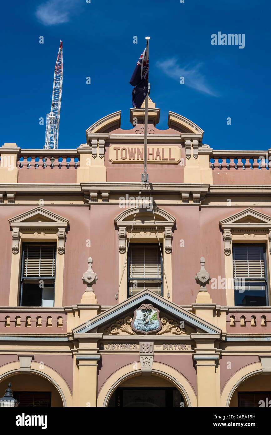 Facade of the old Town Hall in the western suburb of Parramatta, Sydney ...