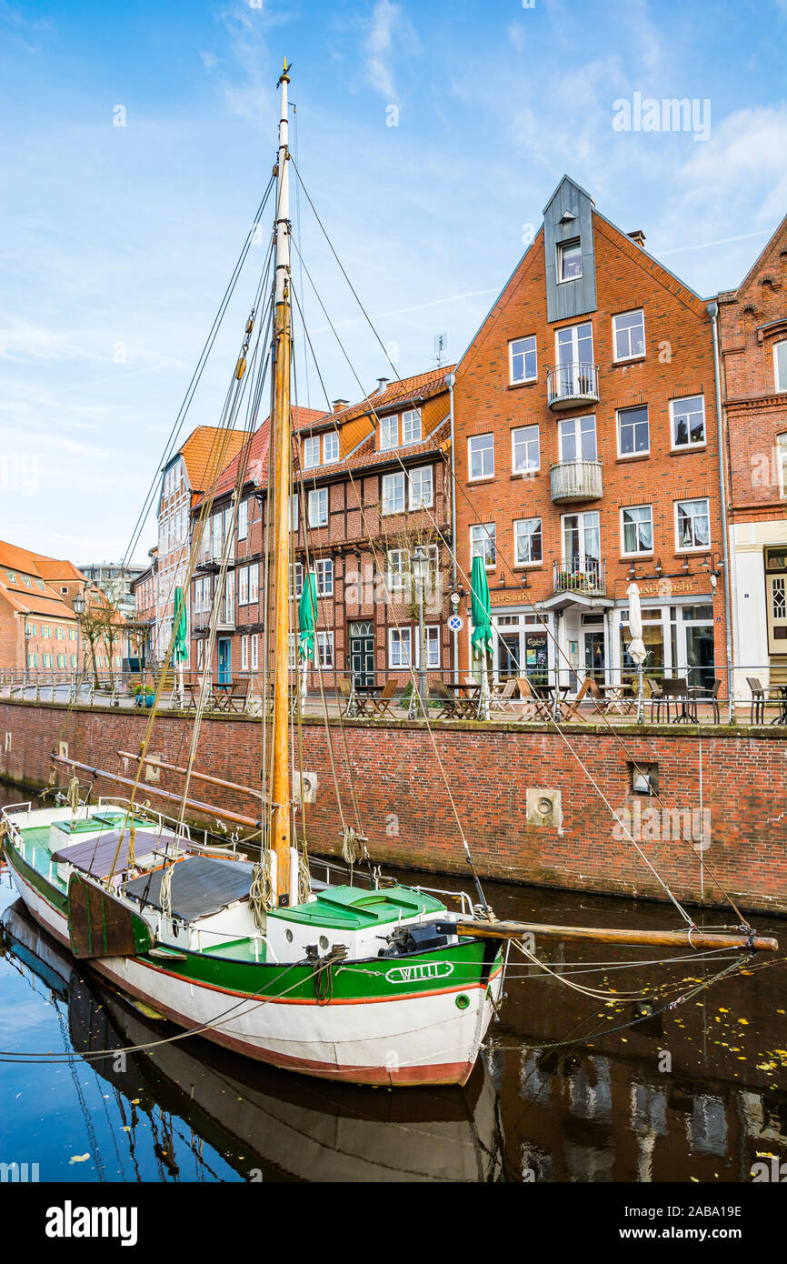 Stade, Germany - November 11, 2019. Historic buildings by the water ...