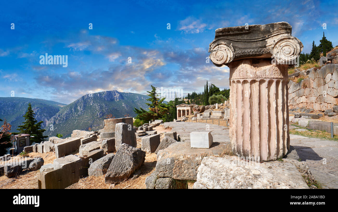 Ancient Greek ruins of the Processional Way of Delphi archaeological ...