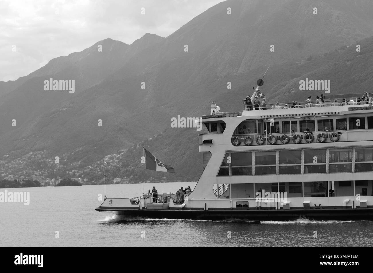 The italian ferry from Ascona at Lake Maggiore next to Locarno City ...