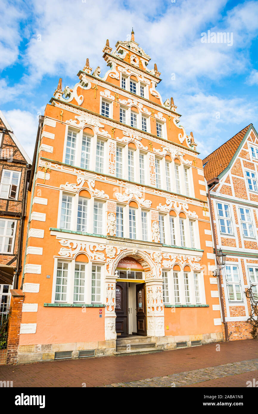 Stade, Germany - November 12, 2019. Details of german architecture ...