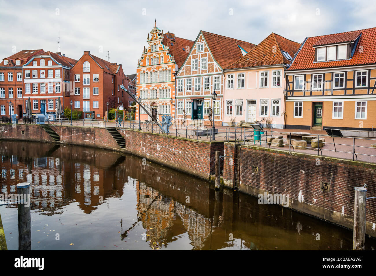 Stade, Germany - November 11, 2019. Historic buildings by the water ...