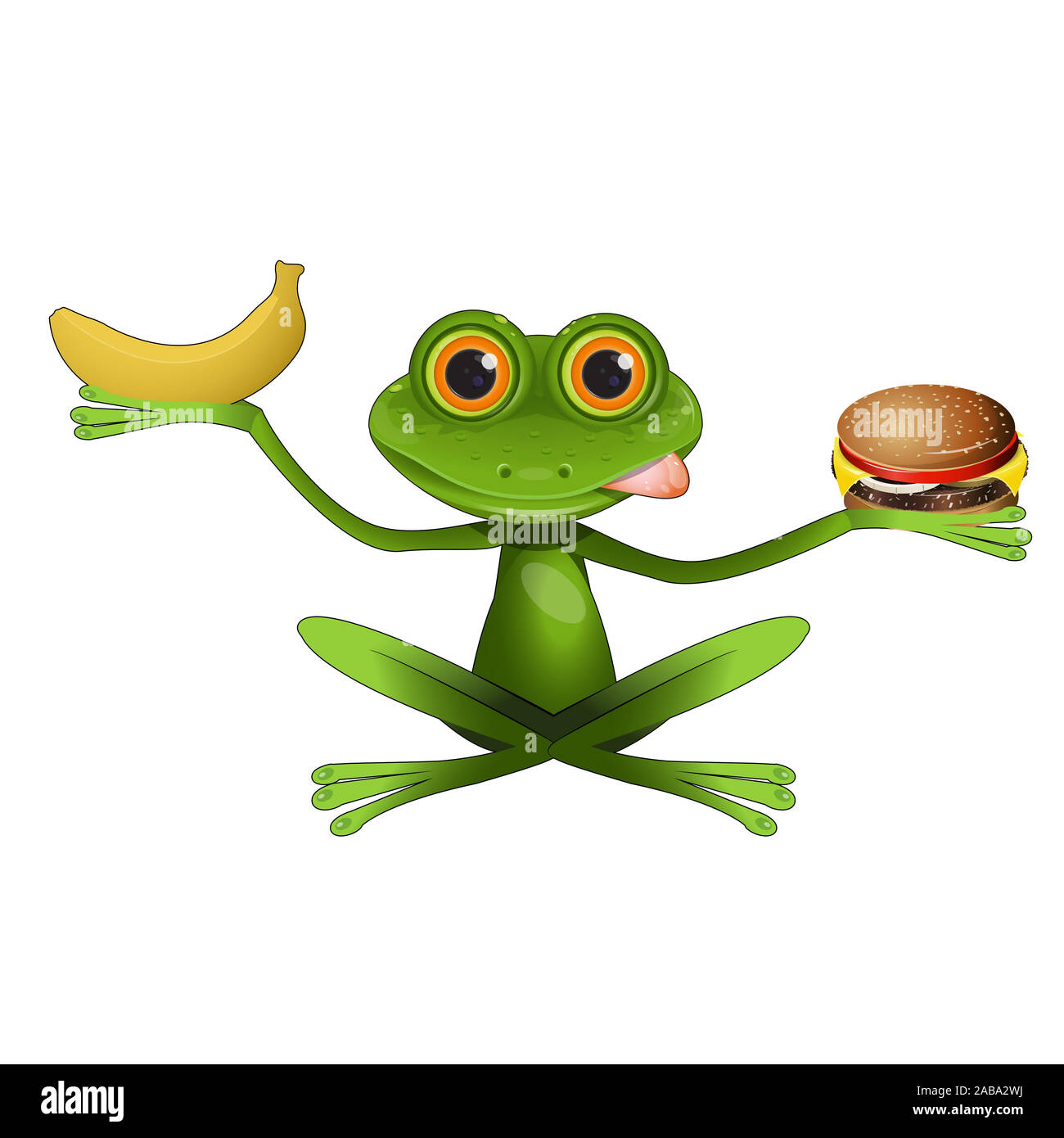 Stock Illustration Green Frog Chooses Food on a White Background Stock ...
