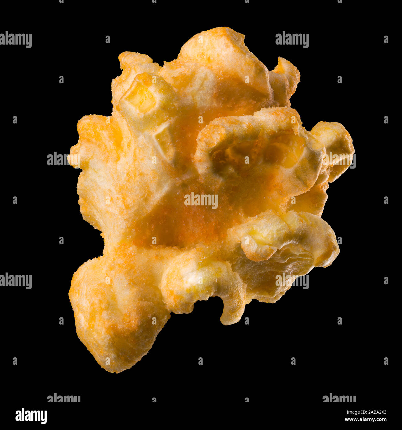 Single popped popcorn on a black backgroundwith clipping path Stock ...