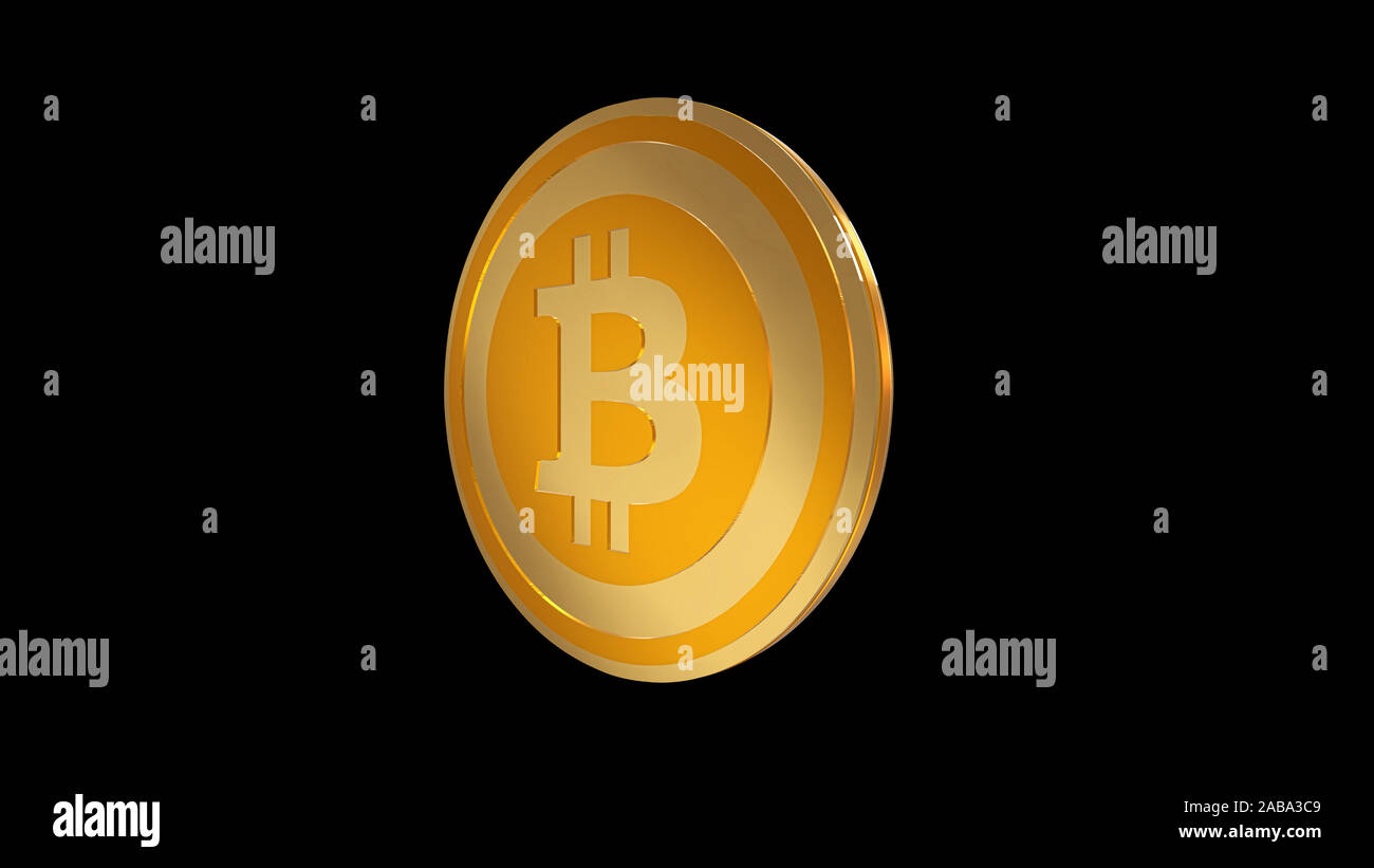 Bitcoin symbol, gold cryptocurrency coin isolated on black background ...