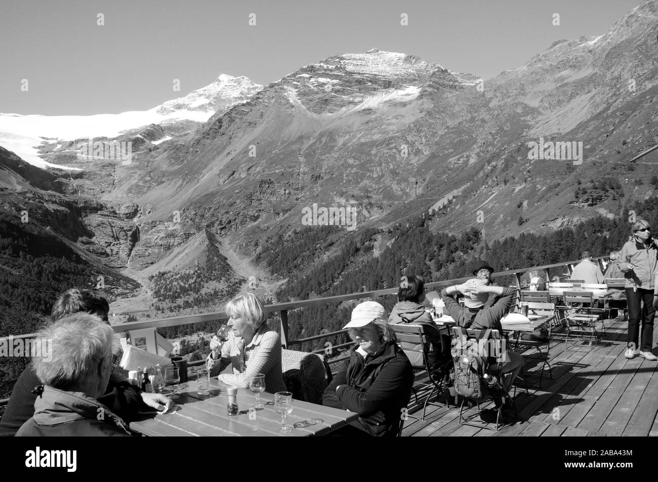 Panoramic mountain view from the terrace of the Alp Grüm restaurant in ...