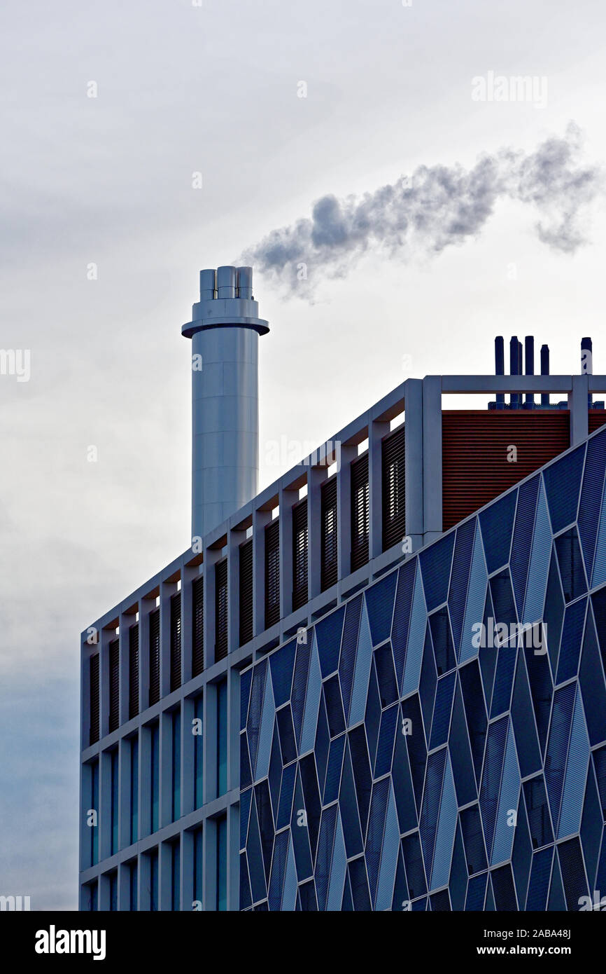 Ventilation exhaust shaft and smoke from a modern University building ...