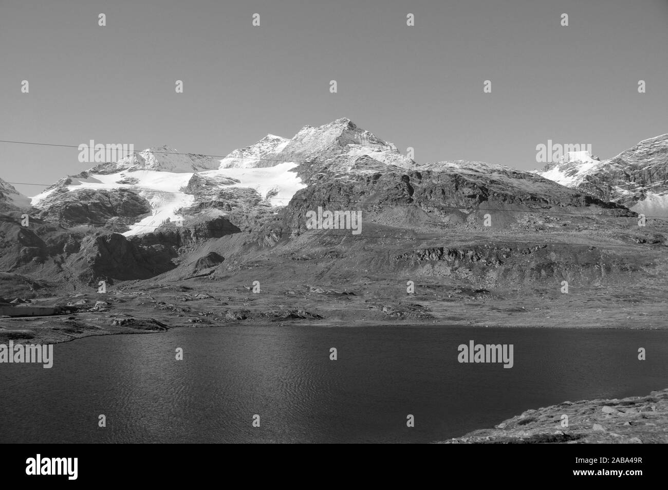 Glacier Lake Bianco in the Swiss Alps at the Bernina Hospitz, where you ...