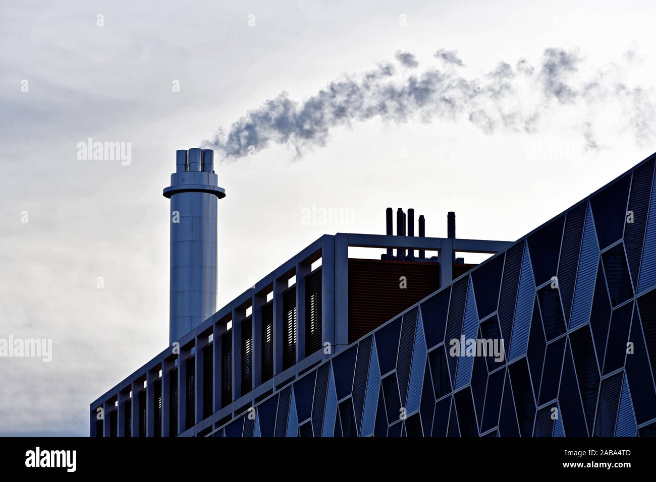 Ventilation exhaust shaft and smoke from a modern University building ...