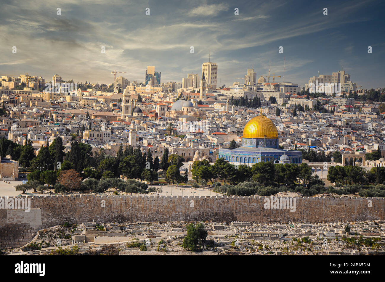 Jerusalem City Walls and Dome of the Rock in the old city of Jerusalem ...