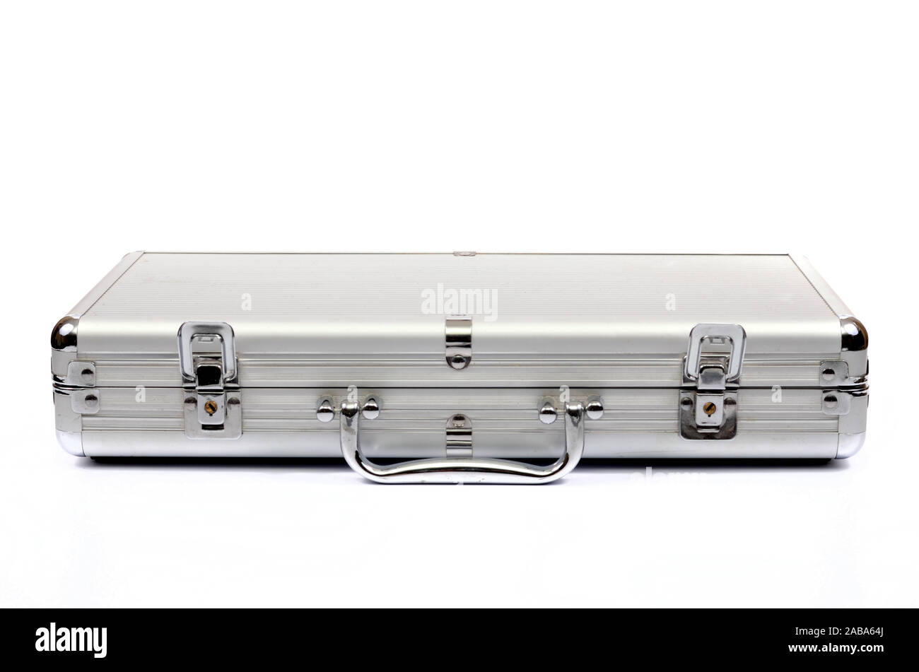 Metallic suitcase on white background, metalic briefcase Stock Photo ...