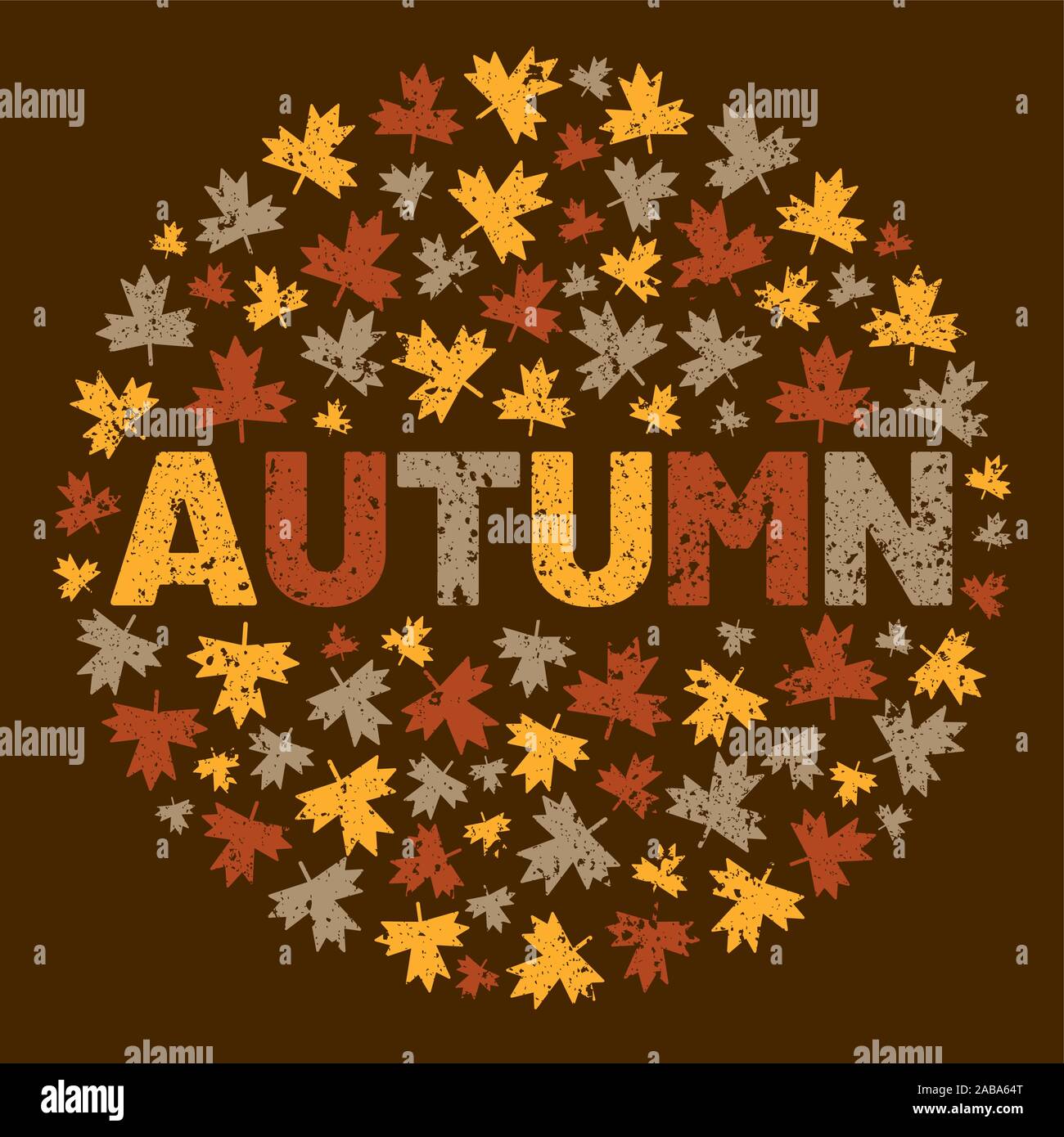 The word AUTUMN surrounded by tree leaf. Vector grunge background ...