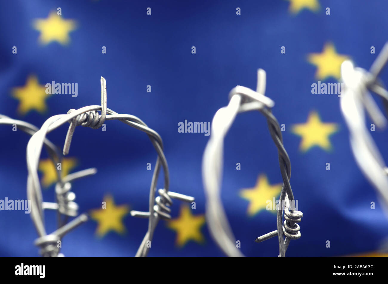 European Union flag and barbed wire, migration to European Union ...