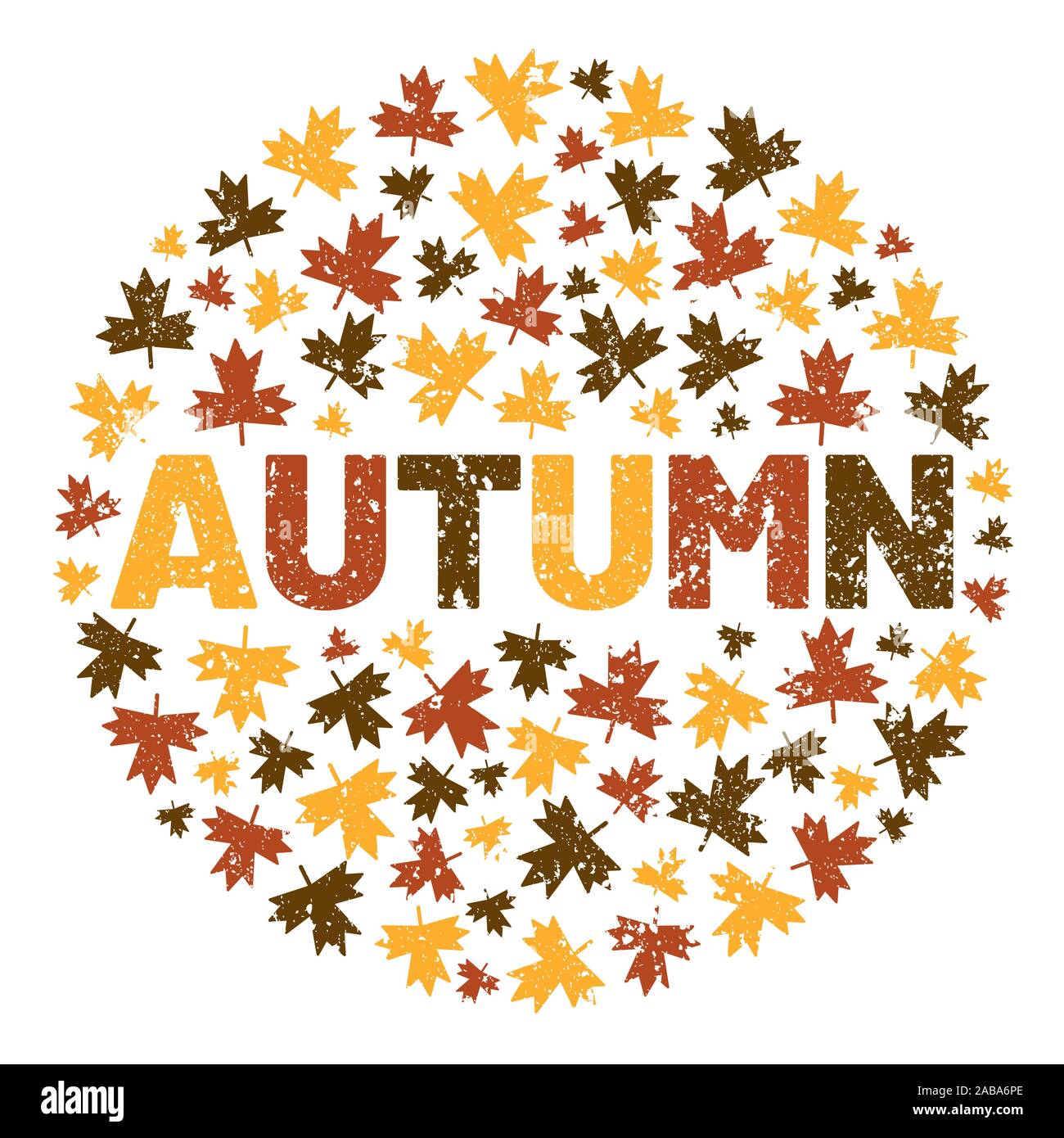 The word AUTUMN surrounded by tree leaf. Vector grunge background ...