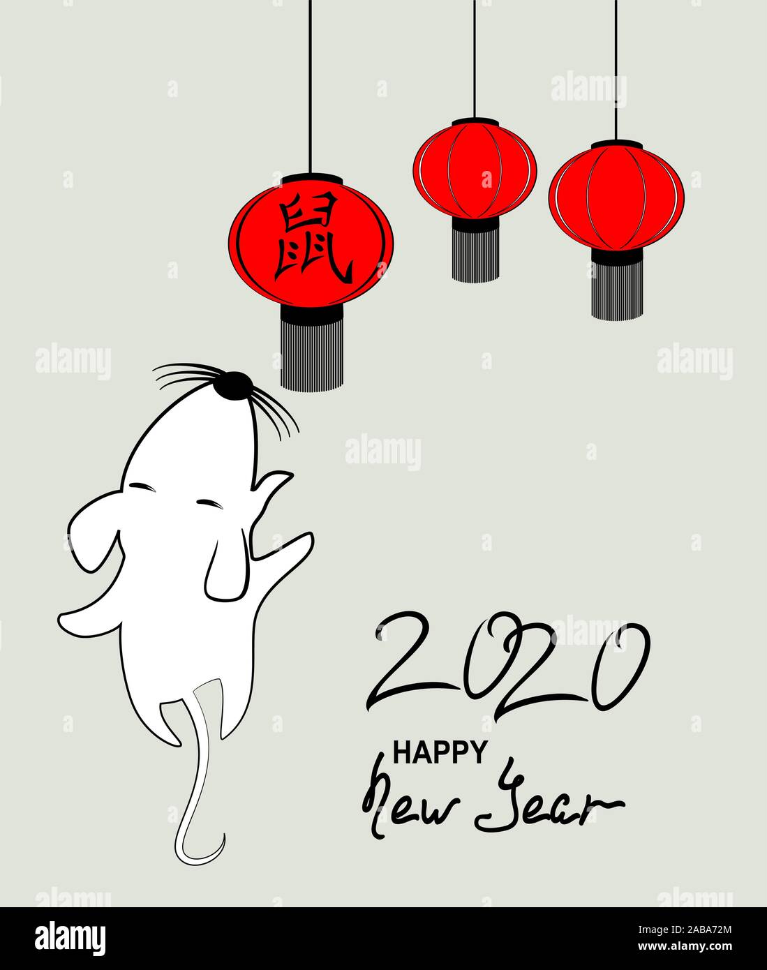 The image of the rat and chinese lanterns for the New Year, greeting ...