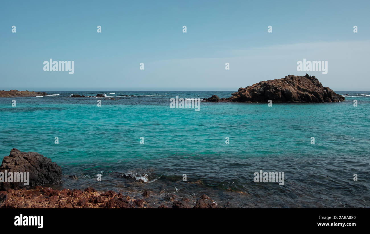 Pristine lagoons at the natural reserve of the island of Los Lobos, a ...