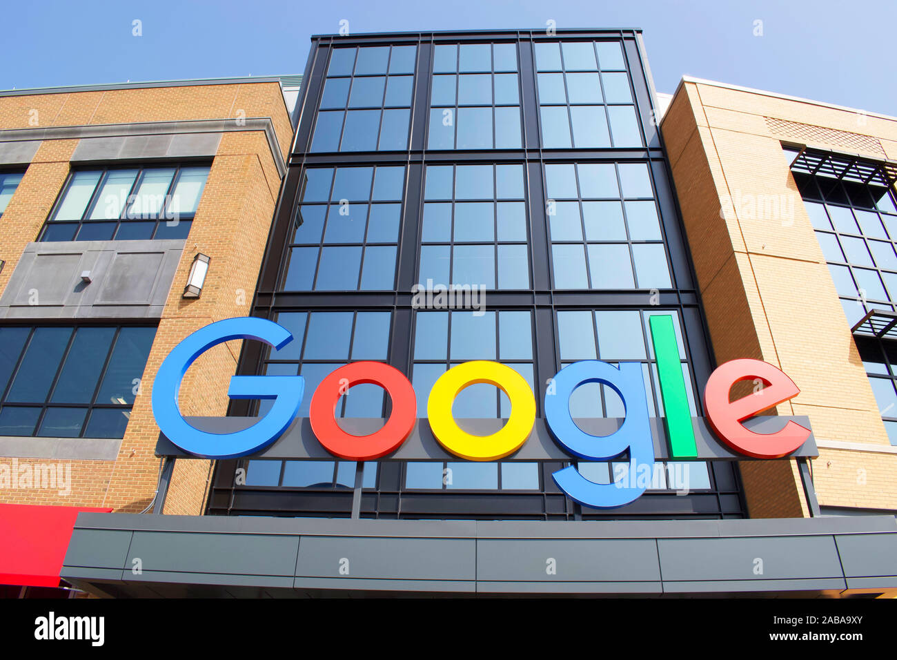 Google Detroit Office, an Exterior View of Multi-Colored Google Sign ...