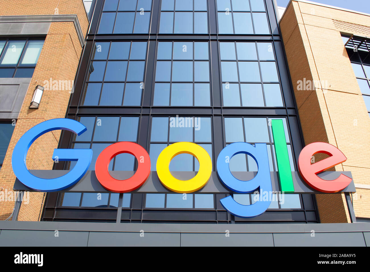 Google Detroit Office, an Exterior View of Multi-Colored Google Sign ...