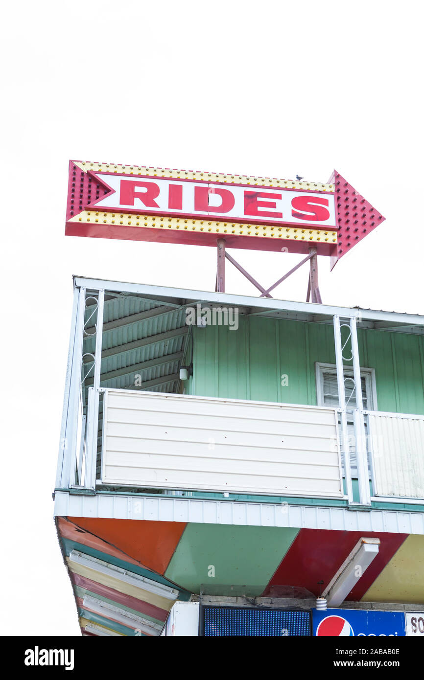"Rides" sign on the boardwalk in Ocean City, Maryland, USA Stock Photo ...