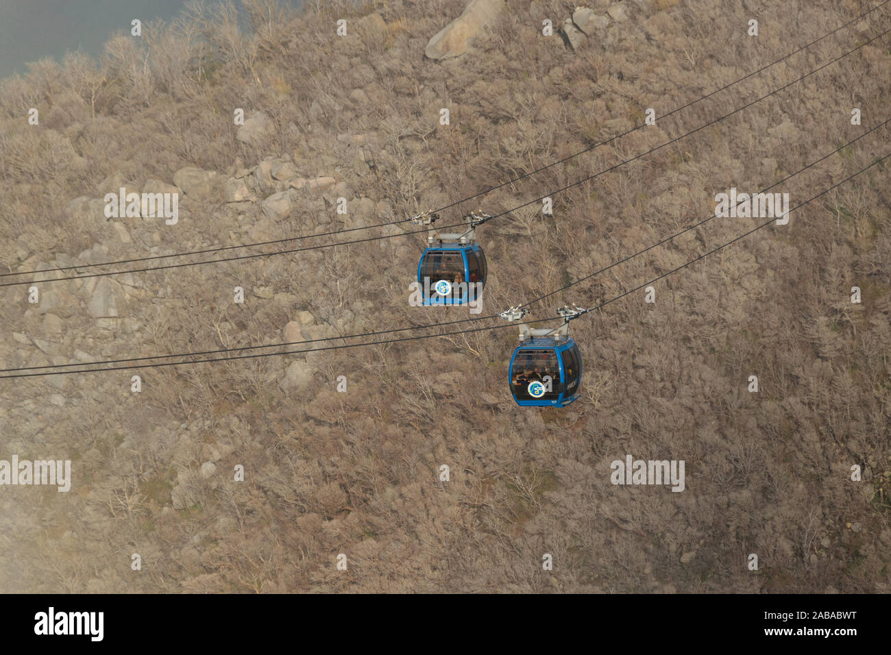 HAKONE, JAPAN - October 2018: Two Hakone ropeway mountain cable cars ...