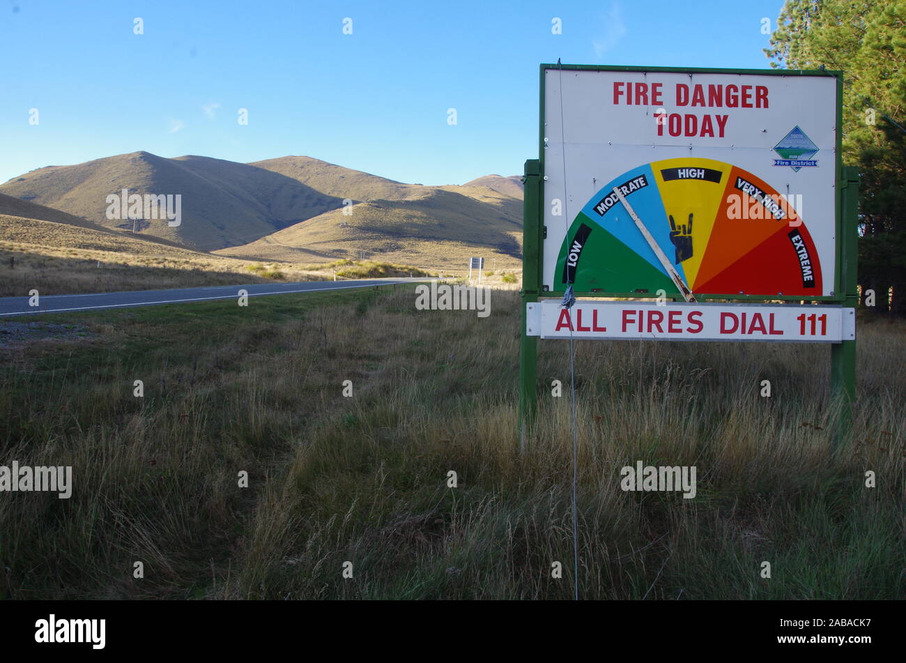 Fire danger today sign. Te Araroa Trail alternative road route State ...