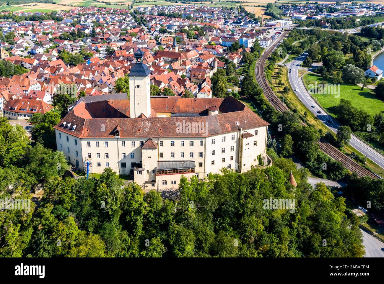 Aerial view, Castle Horneck, Castle of the Teutonic Order, Gundelsheim ...