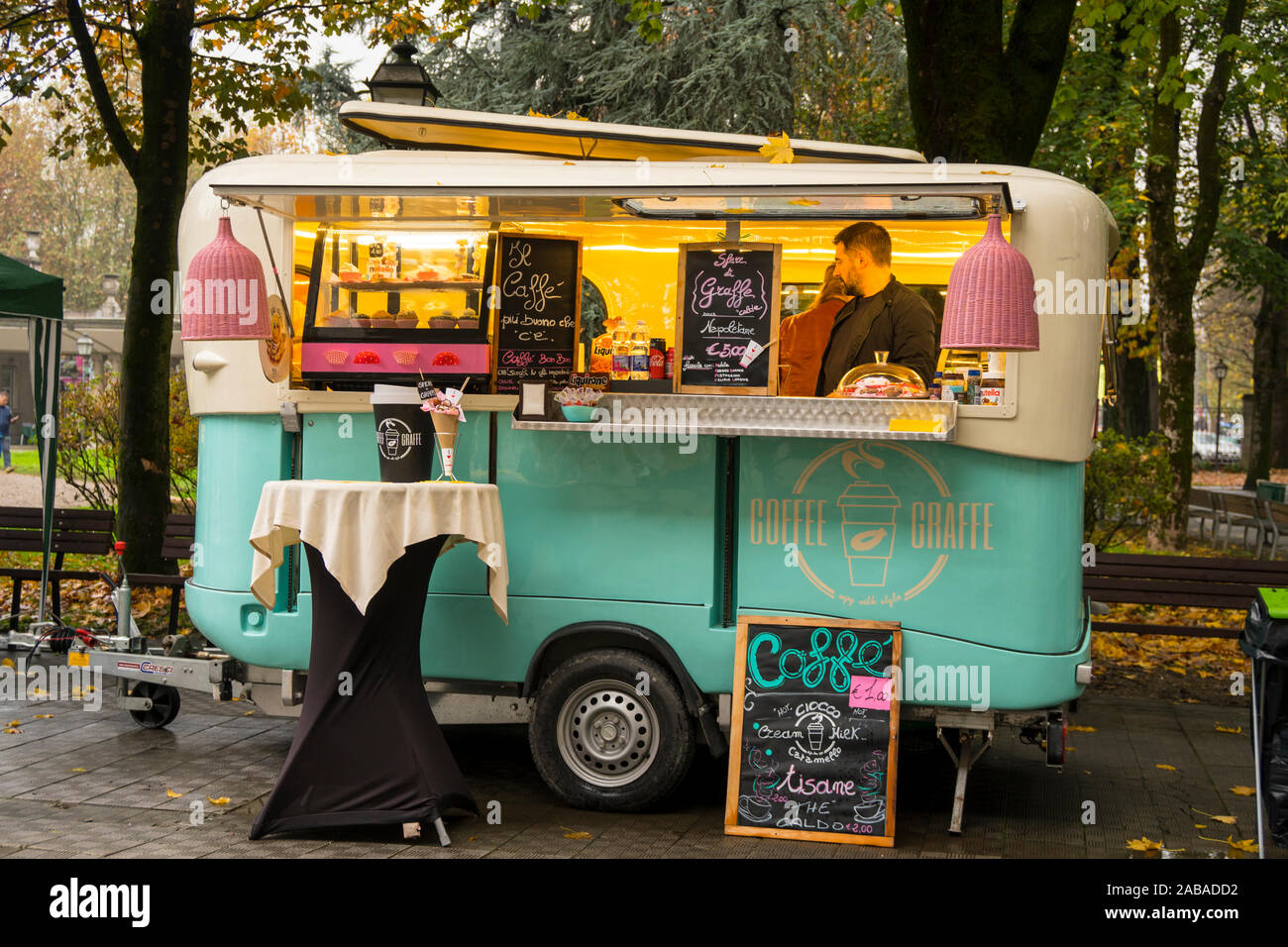 Milan, Italy - November 11, 2018: Food truck, mobile drink and snack ...
