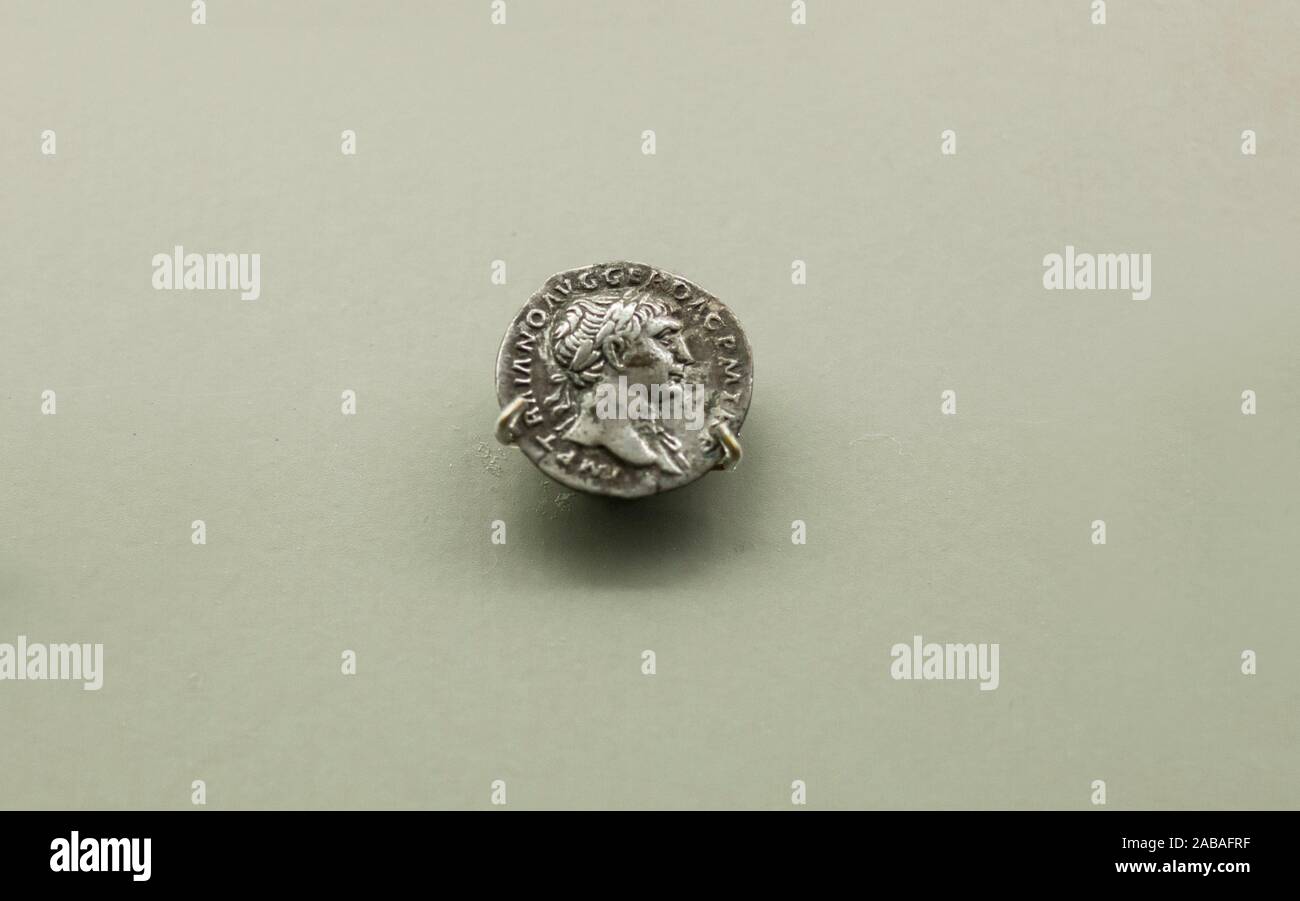 Roman Silver Coin With Portrait Of Caesar High Resolution Stock ...